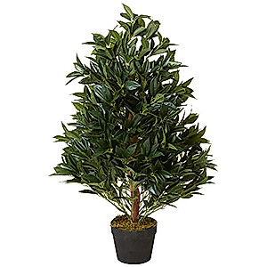 Nearly Natural 3-Ft. Bay Leaf Artificial Topiary UV Resistant (Indoor/Outdoor) Silk Trees, Green