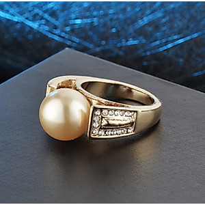 HUKQBUNX 18K Gold Simple Temperament Natural Pearl White Pearl Diamond Inlaid Women's Ring Vintage Women's Precious Couple Ring Size 6-9 (Size 8)