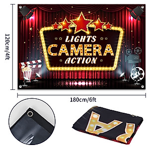 HAMIGAR 6x4ft Lights Camera Action Banner Backdrop - Movie Night Theater Birthday Decorations Party Supplies - Red