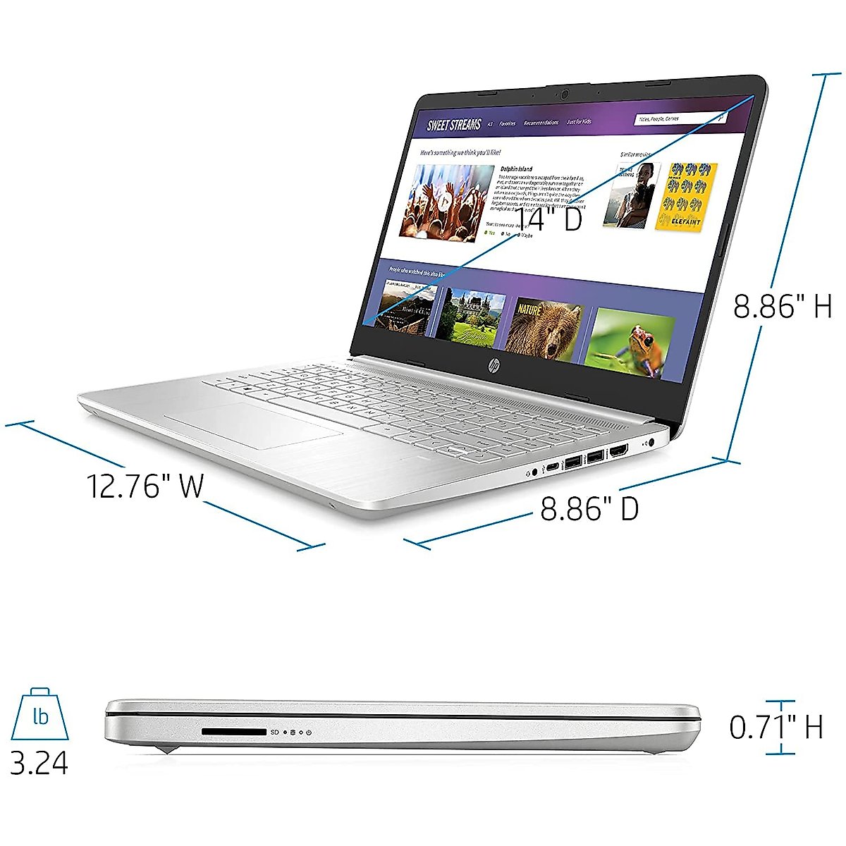 2022 New HP Flagship 14 Laptop: 14" FHD IPS Display, Dynamic 4-Core Intel i3-1125G4(Upto 3.7GHz), 8GB RAM, 256GB SSD, UHD Graphics, Backlit-KYB, FP-Reader, WiFi, Fast Charge, HDMI, USB-C, Win10S, TF