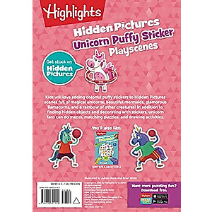 Unicorn Hidden Pictures Puffy Sticker Playscenes: Unicorn Sticker Activity Book, 50+ Reusable Stickers, Decorate Pictures and Solve Puzzles, Sticker Book for Kids (Highlights Puffy Sticker Playscenes)