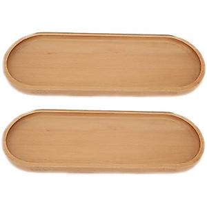 Fermus Wooden Tray, Set of 2, 12.5 Inch Long, Jewelry Dish Cosmetics Organizer Bathroom Clutter Wood Decorative Serving Platter Small Storage Tray, Oval