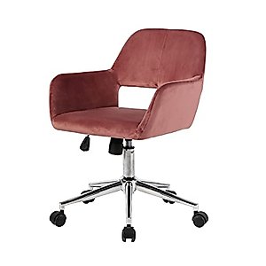 Geniqua Rose Pink Velvet Office Chair Swivel Task Chair Adjustable Mid Height Casters Rolling Computer Chair Modern for Home Office