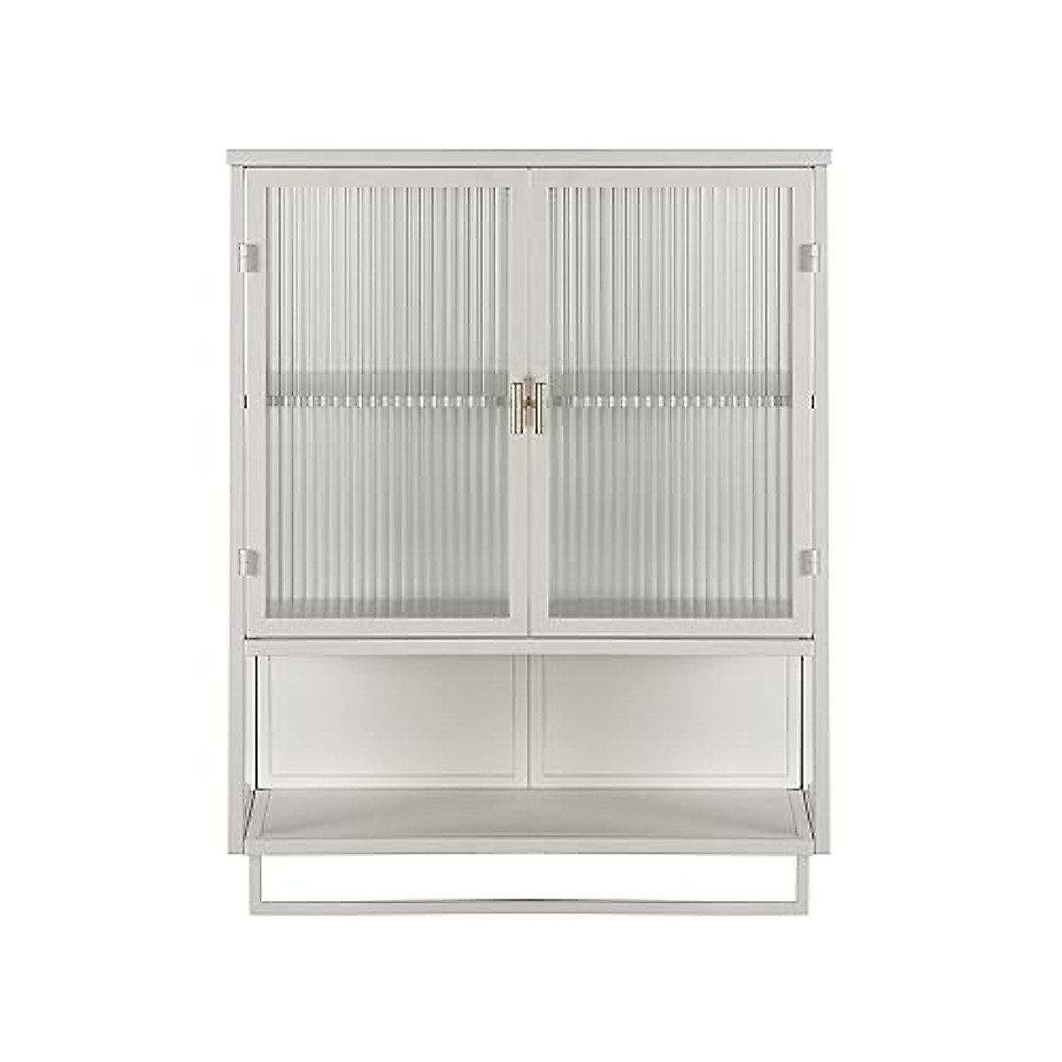 HomSof 23.62" Glass Doors Modern Two-Door Wall Cabinet with Featuring Two-Tier Enclosed Storage,an Open Shelf,and Towel Rack,for Entryway Living Room Bathroom Dining Room