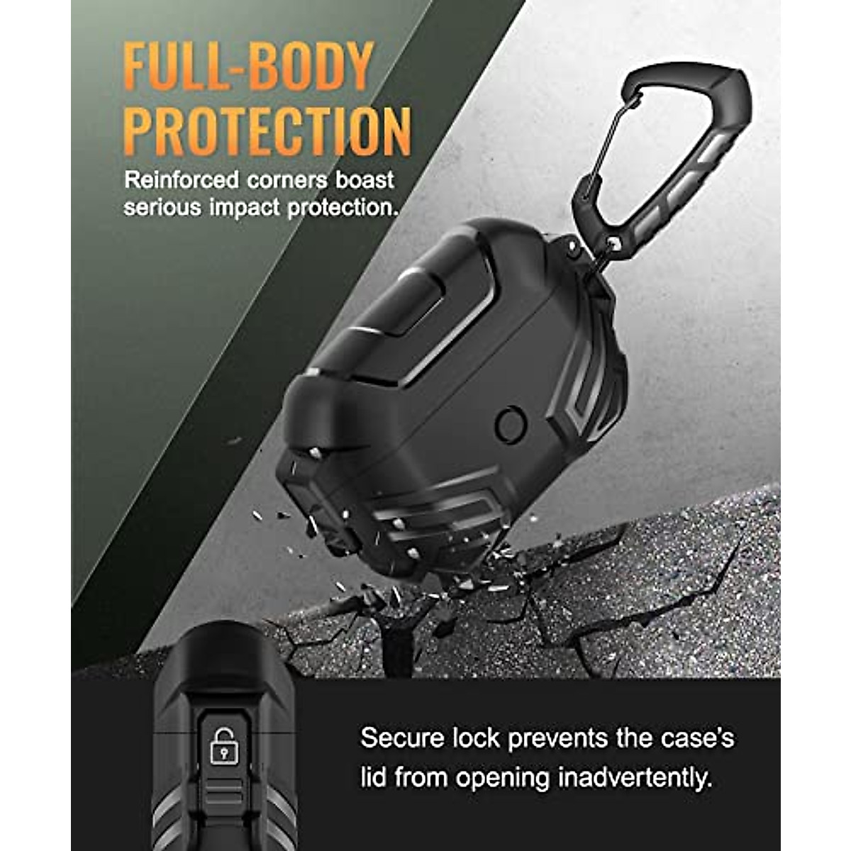 MOBOSI for AirPods Pro 2nd/1st Generation Case Cover with Lock, Military Grade AirPod Pro 2 Case for Men Women, Full-Body Shockproof Protective Case with Keychain for AirPods Pro(2023/2022/2019),Black