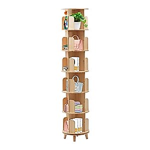 BINELUCOLU Rotating Bookshelf, 6 Tier Wood Floor Standing Bookcase Storage Rack with Legs 360 Corner Bookshelf Stackable Narrow Book Shelf for Home Office Study Room