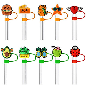 50 Pcs Different Straw Cover Caps for Tumblers, Cute Dringking Straw Toppers,10mm Dust-Proof Reusable Straw Tips Lids, Bulk PVC Straw Protector for Party Gifts