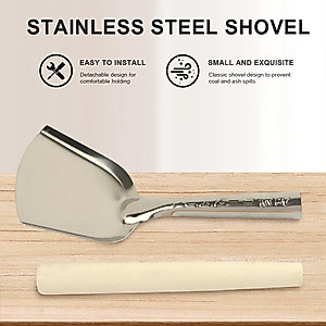 EMVANV Fireplace Ash Shovel, Long Handle Fire Pit Shovel, Pizza Oven Cleaner with Wooden Handle, Fireplace Trowel Charcoal Grill Ash Rake Gardening Fireplace Tools, for Household Camping Kicthen