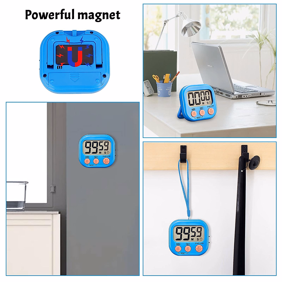 PLERISE Timers,Classroom Timer for Kids,Kitchen Timer for Cooking,Egg Timer,Magnetic Digital Timer for Teacher,Study,Exercise,Oven,Cook,Baking,Desk - 2 Pack, Blue