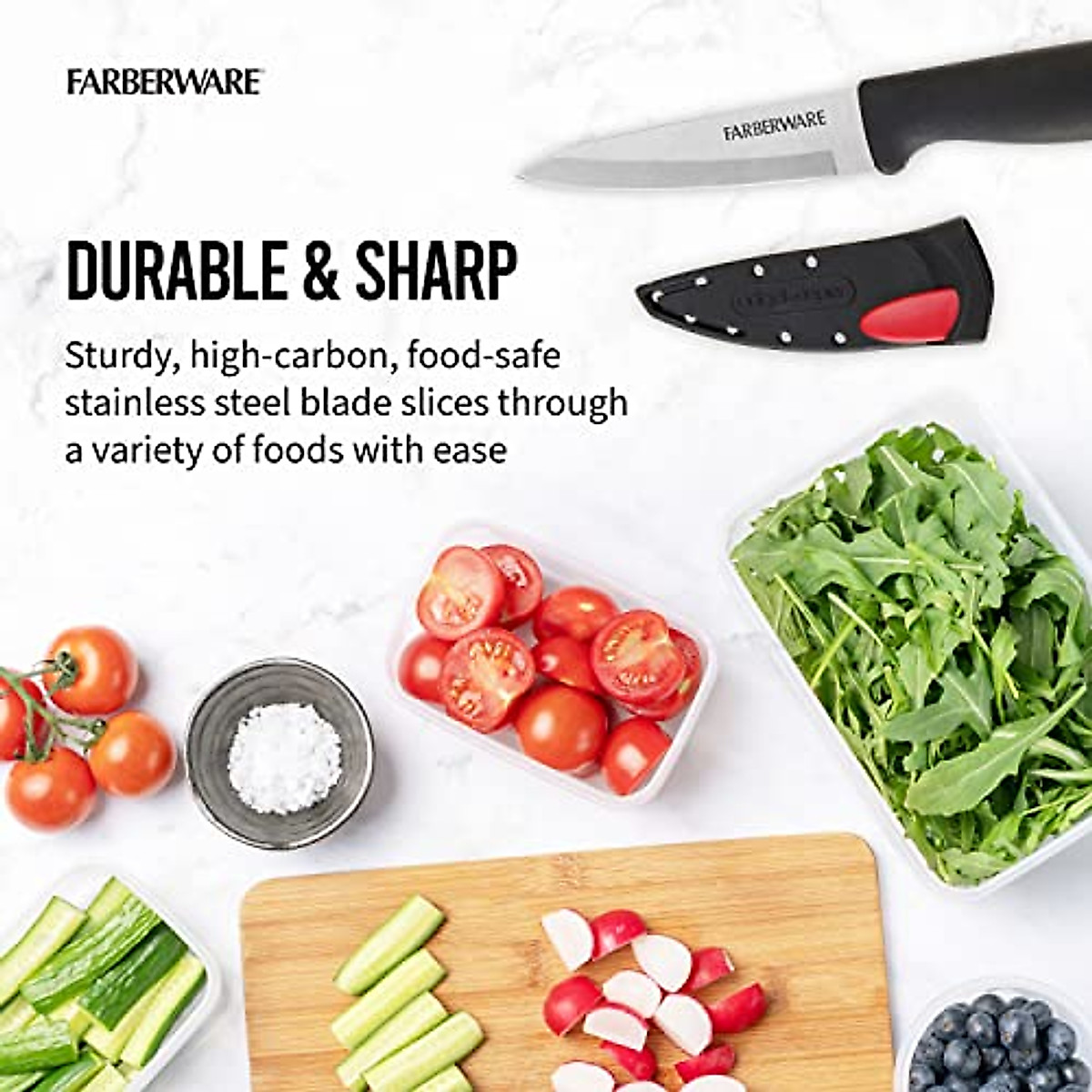 Farberware Edgekeeper 3.5-Inch Paring Knife with Self-Sharpening Blade Cover, High Carbon-Stainless Steel Kitchen Knife with Ergonomic Handle, Razor-Sharp Knife, Black