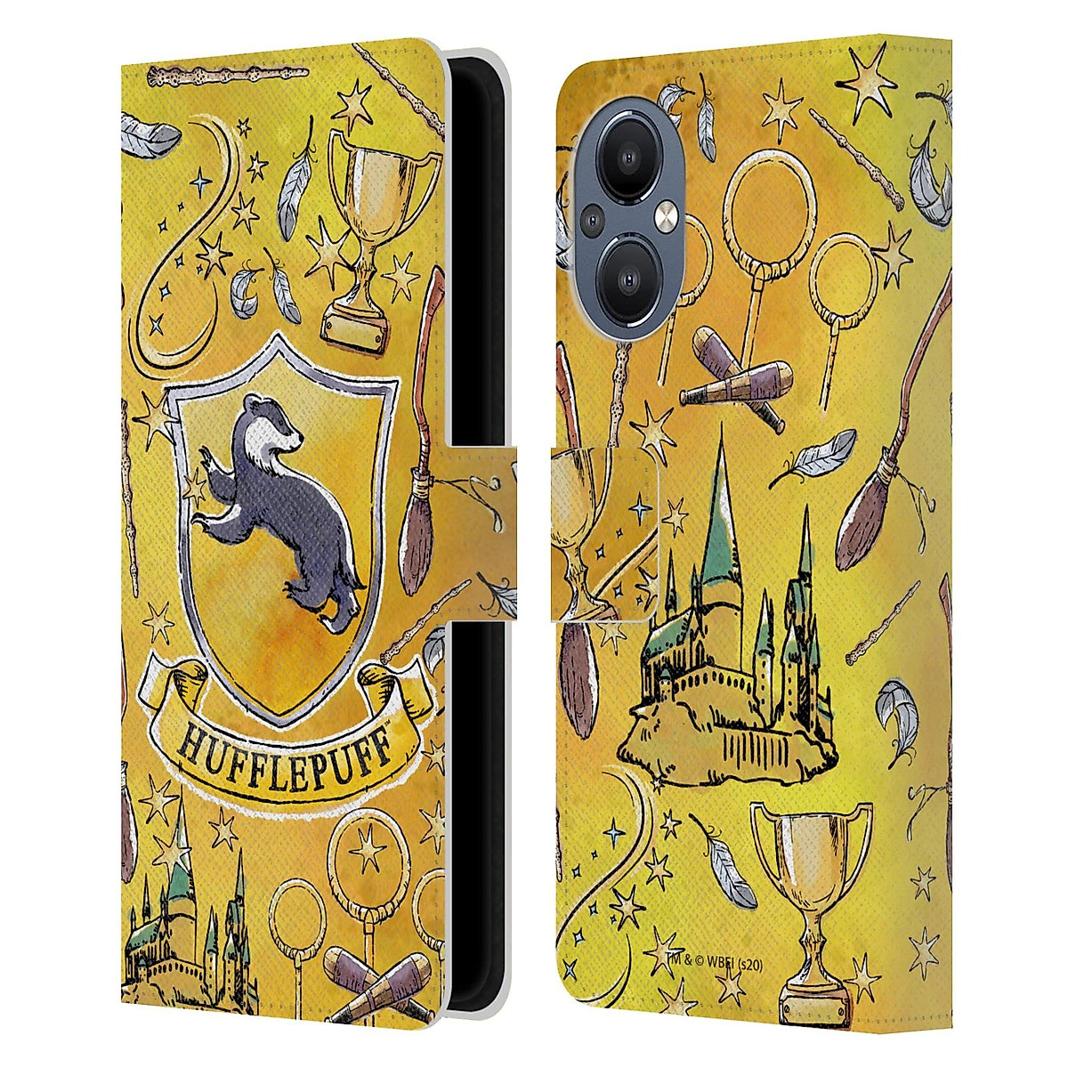 Head Case Designs Officially Licensed Harry Potter Hufflepuff Pattern Deathly Hallows XIII Leather Book Wallet Case Cover Compatible with OnePlus Nord N20 5G