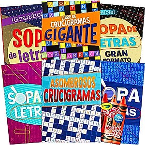 Spanish Word Find and Crossword Puzzle Books for Adults Seniors with Over 300 Reward Stickers