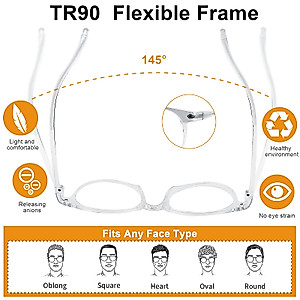 Craebuer Clear Glasses for Women Men, Retro Round Blue light Blocking Reading Eyeglasses with Lightweight Frame, Anti Eyestrain UV Glare Filter Eyewear