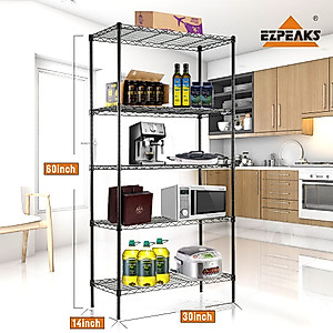 EZPEAKS 2-Pack 5-Shelf Shelving Unit with 5-Shelf Liners, Adjustable, Steel Wire Shelves, 150lbs Loading Capacity Per Shelf, Shelving Units and Storage for Kitchen and Garage (30W x 14D x 60H)