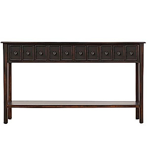 Lifeand Rustic Entryway Console, 60" Long Sofa Table with Two Different Size Drawers and Bottom Shelf for Storage, Black