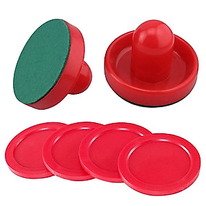 GIYOMI Light Weight Air Hockey Red Replacement Pucks & Slider Pusher Goalies for Game Tables, Accessories,Equipment (2 Striker, 4 Puck Pack)(L)