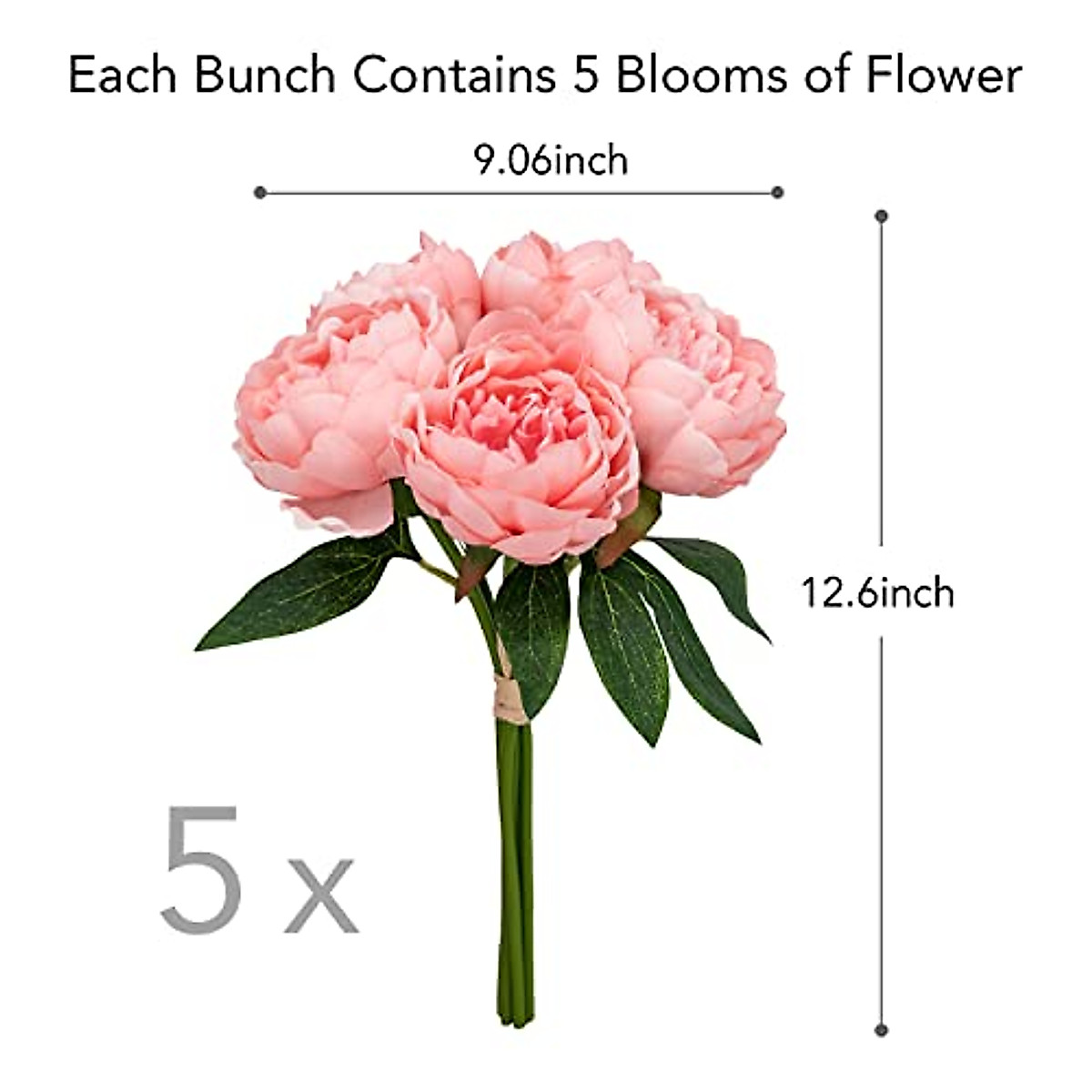 Softflame Artificial/Fake/Faux Flowers - Peony Bundle Pink Color, Pack of 5, Totally 25 Heads, for Wedding, Home, Party, Restaurant