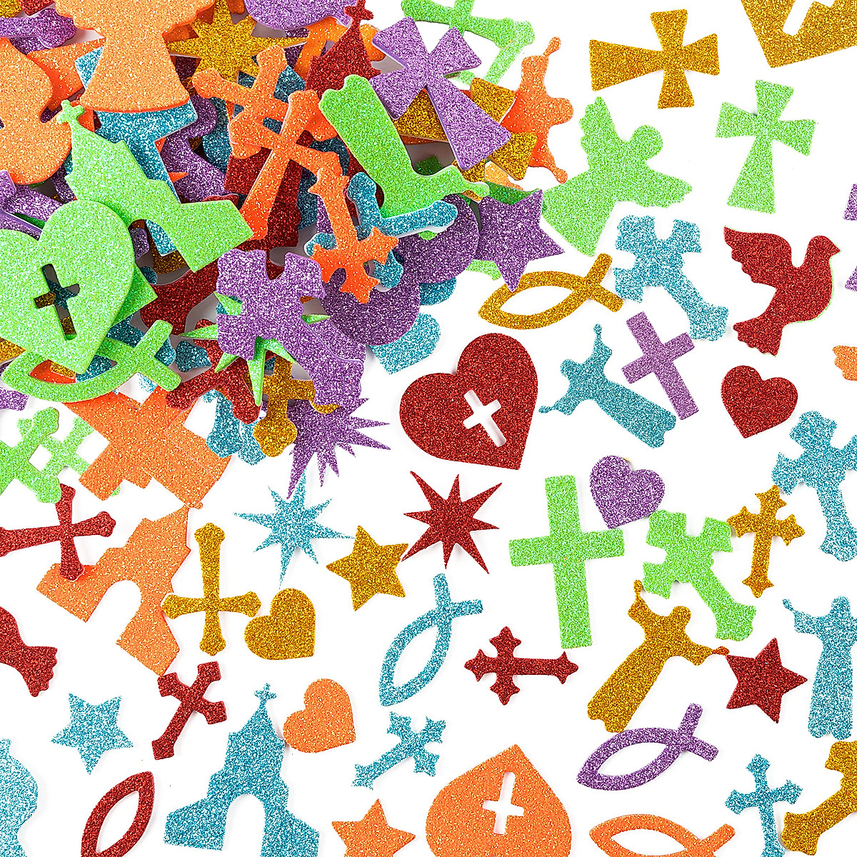 MALLMALL6 500pcs Christian Glitter Stickers Foam Self-Adhesive Bible Multi-Colour Art Craft Project Assorted Glittery Sticky Embellishments for Kids School Classroom Activity Home Party Decoration