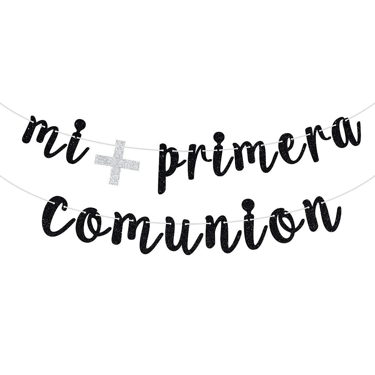 Glitter Mi Primera Comuniòn Banner - Baby Baptism/ First Holy Communion Bunting Décor - God Bless This Child Baby Shower Party Decoration Supplies(Black)