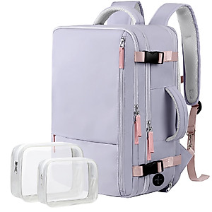 Hanples Extra Large Travel Backpack for Women as Person Item Flight Approved, Waterproof 40L Carry On Backpack, 17 Inch Laptop Backpack For Hiking Casual Bag (Gray Purple)