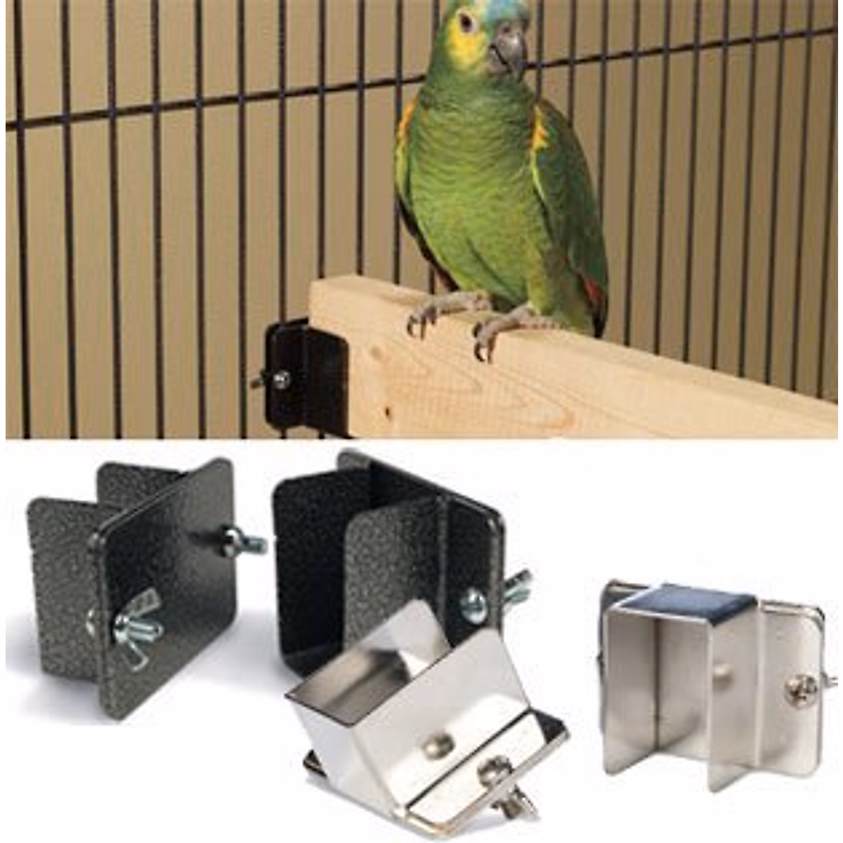 Natural Inspirations Parrot Cages Birdy Bracket 2x4 Holders (Black and Silver)
