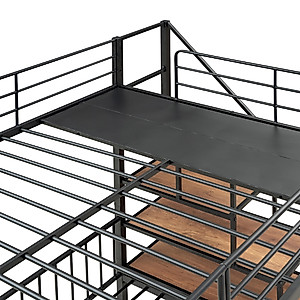 CITYLIGHT Triple Bunk Beds with Storage, Metal Full Over Twin & Twin Bunk Beds with Stairs,3 Bed Bunk Bunk for Kids, Girls, Boys,Teens, Adults,Space Saving Design,Can be Separated into 3 Beds, Black