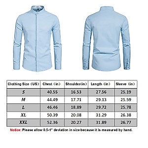 VANCOOG Men's Mandarin Collar Long Sleeve Casual Interview Formal Business Dress Shirt Camisas De Vestir Para Hombres-Navy Blue-L