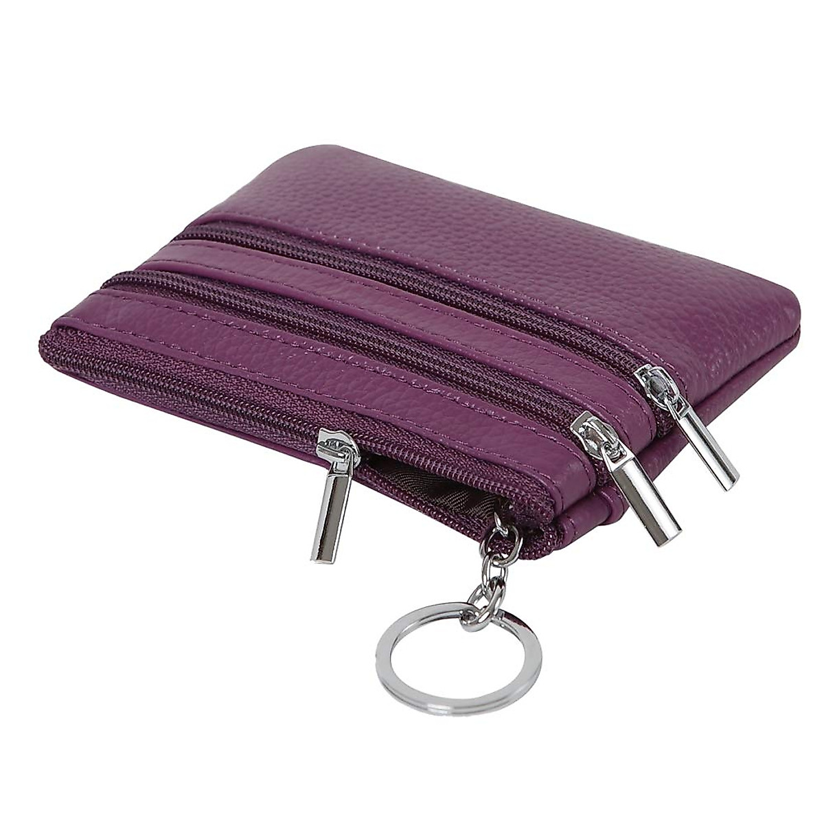 Women's Genuine Leather Coin Purse Mini Pouch Change Wallet with Keychain,purple