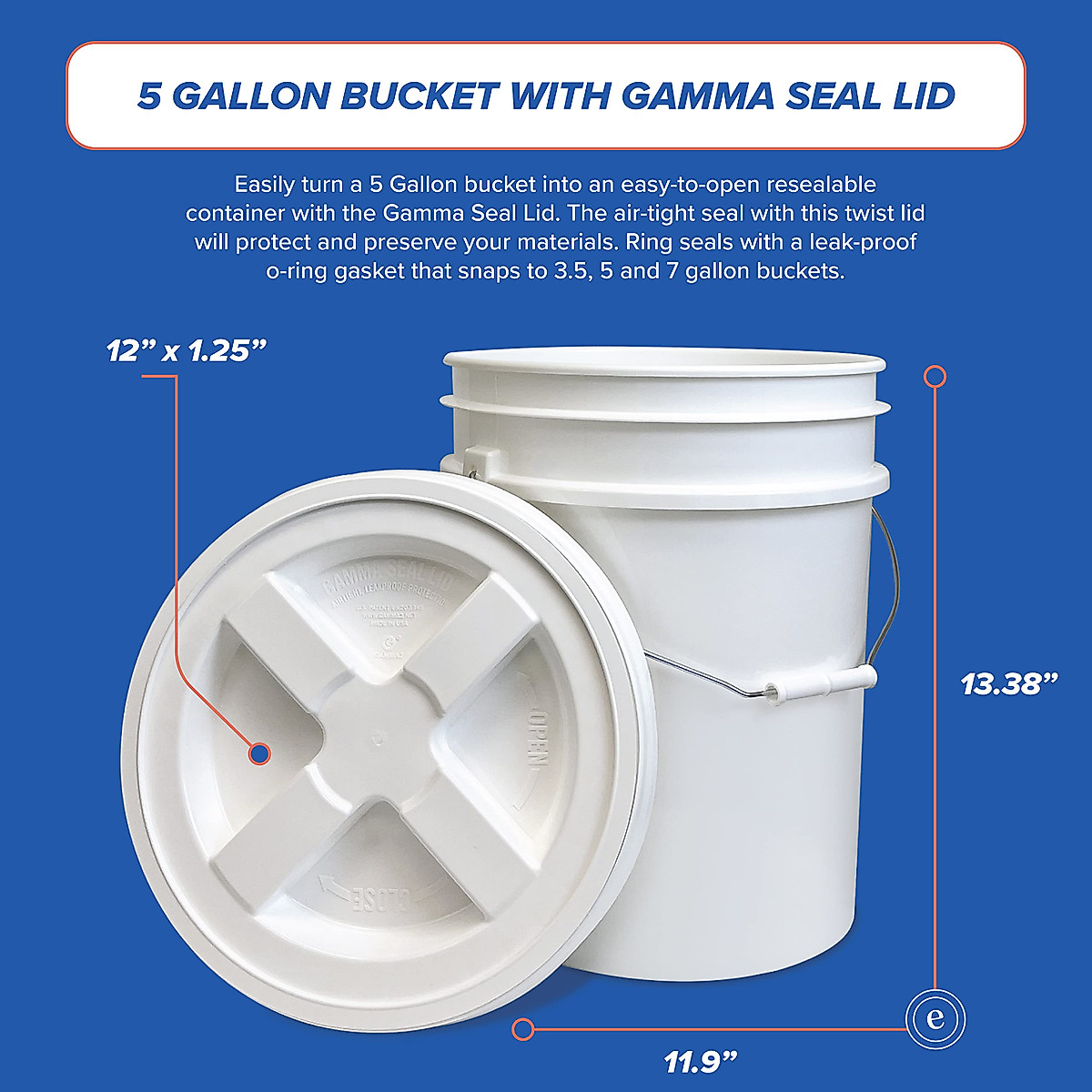 ePackageSupply 5 Gallon Bucket with Gamma Seal Screw on Airtight Lid, Food Grade Storage, Premium HPDE Plastic, BPA Free, Durable 90 Mil All Purpose Pail, Made in USA. 1 Count
