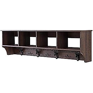 Vanity Art Entryway 7 Hook Wall Mounted Coat Rack with Storage Hanging Shelf Entryway Organizer in Dark Brown F10004DW-BK