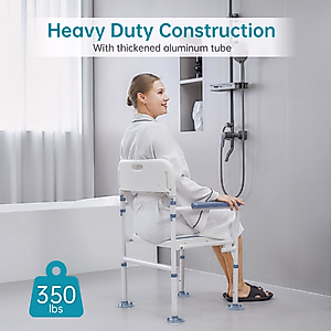 ELENKER Folding Shower Chair 350lbs, Heavy Duty Bath Safety Seat with Soft EVA Cushion and Large Suction Cups for Seniors Handicap and Pregnant Women