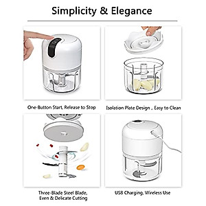 Pogeair White 3 CUP Cordless Mini Food Chopper,Small Food Processor for Garlic,Nut,Meat(100+250+350ML)