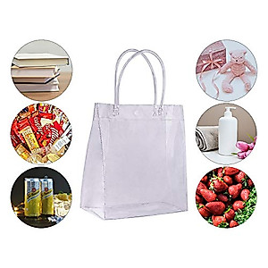 Sdootjewelry Clear Gift Bags, 36 Pack Clear Gift Bags with Handles, 7.9'' × 7.9'' × 3.1'' Transparent PVC Bags, Clear Bags for Gifts, Reusable Retail Shopping Bags for Party Wedding