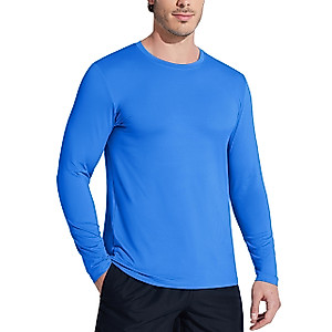 MAGCOMSEN Quick Dry Shirts for Men Long Sleeve Summer T Shirts UPF 50+ Lightweight Beach Shirts Acrive Workout UV T Shirts Azure M