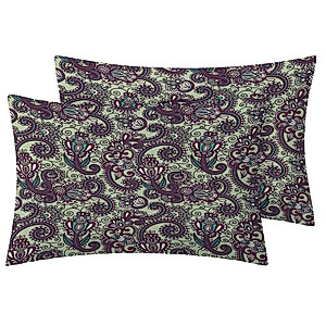 FJWXCBD Paisley Floral Bedding King Size Duvet Cover Set 3 Piece, Vintage Bohemian Bedroom Decor, Boho Medallion Duvet Cover & 2 Pillow Shams, with Zipper & Ties, Super Soft Microfiber