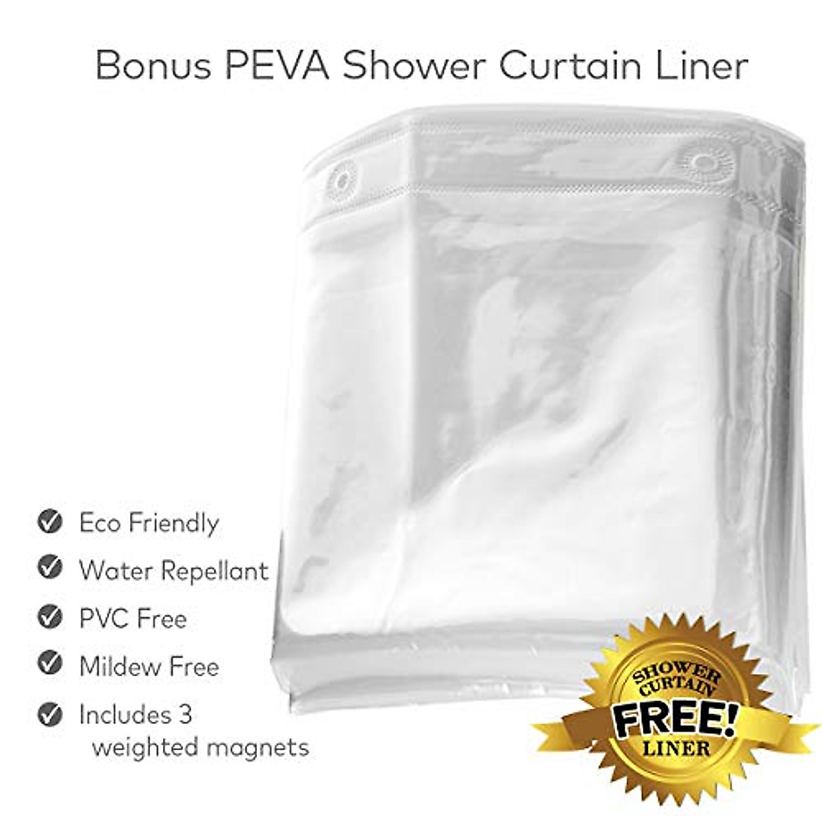 Waffle Fabric White Shower Curtain with Liner Set - Includes Free Clear Liner, Decorative Shower Curtain for Bathroom Set - Rustproof Metal Grommets Waterproof Hotel Quality 72" x 72" Heavy 290 GSM