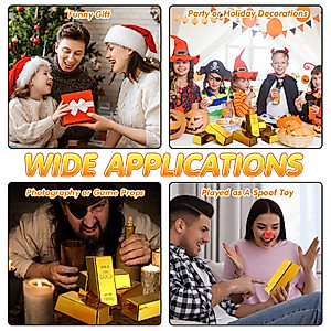 12 Pieces Fake Gold Bar Replica Golden Bullion Glittering Brick Decorative Movie Prop for Stage Decoration Halloween Pirate Party Supplies Funny Gifts (6.5 x 2.9 x 2 Inch)