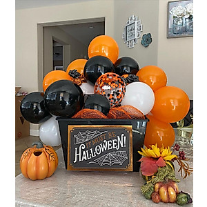 Halloween Balloons Black Orange Balloons Set, 50Pcs 12inch Black White Orange Confetti Latex Balloons Halloween Balloons for Halloween Celebration Party Bar Anniversary Graduation Decoration