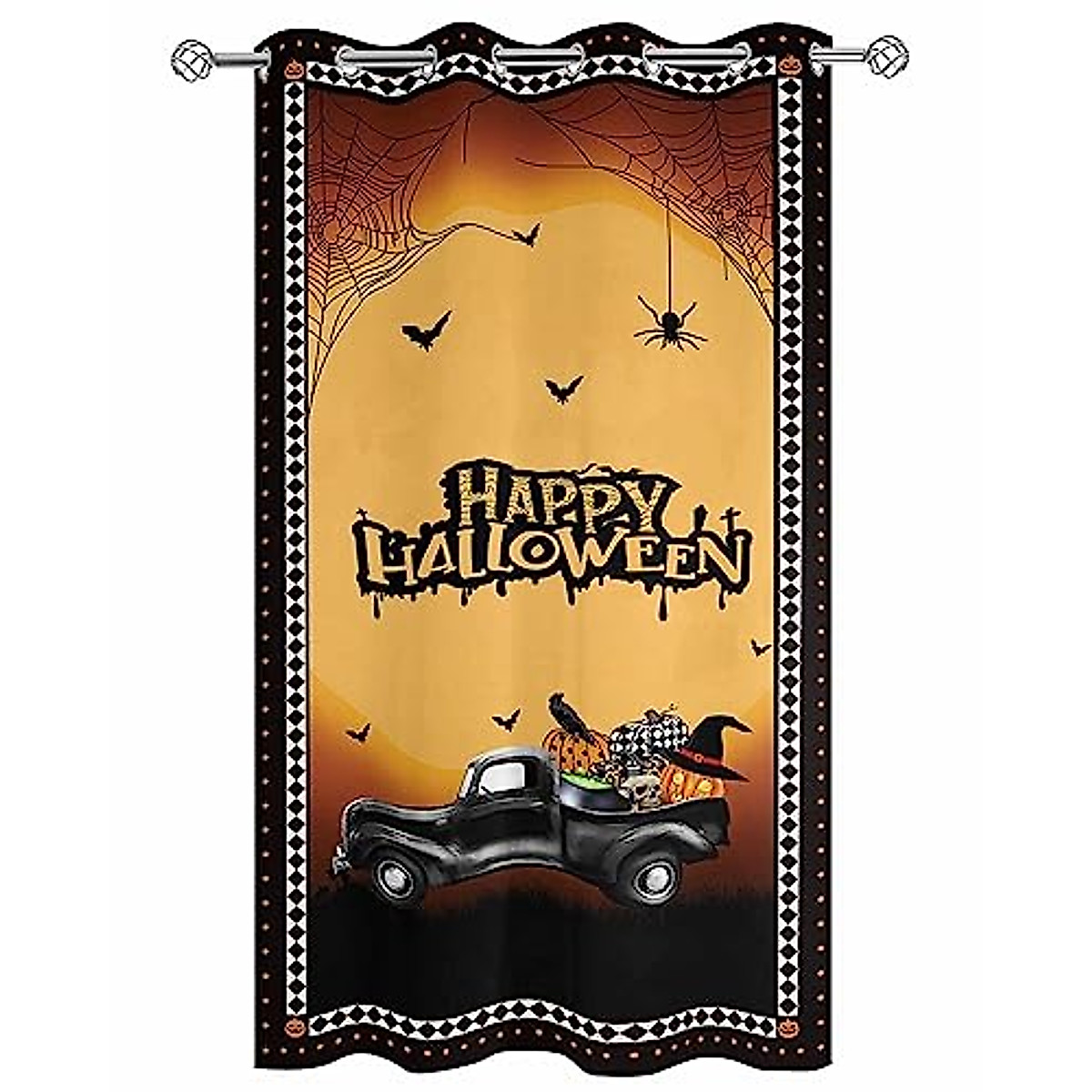 Waterproof Outdoor Curtains for Patio,Halloween Pumpkin Truck Blackout Grommet Curtain Privacy Curtains for Yard Porch Pergola Cabana Gazebo,Scary Bats Castle Under the Moon 1 Panel,54''Wx108''L