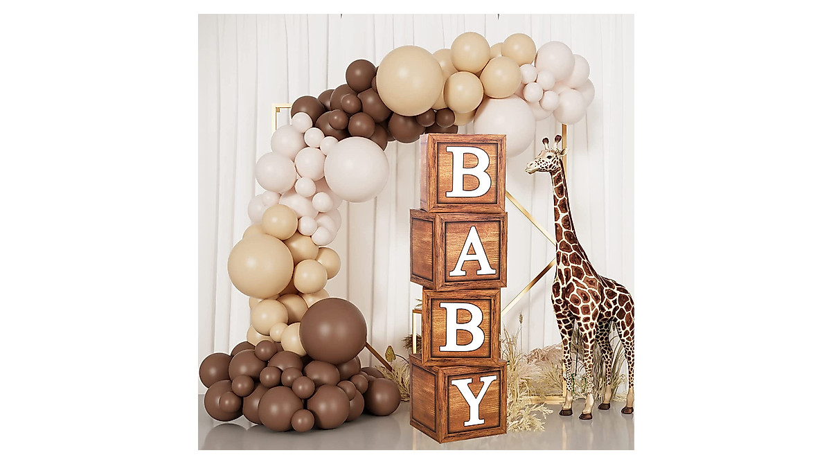 Wood Grain Baby Shower Boxes & Birthday Decor | Teddy Bear Theme