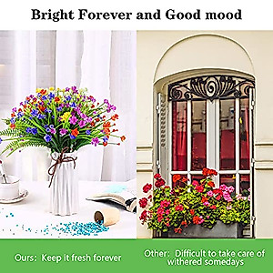 STYLIFING 12 Bundles Artificial Fake Flowers for Outdoor Decoration, UV Resistant Shrubs Plants, Fade Resistant Flowers Faux Plastic Greenery for Indoor Hanging Plants Garden Porch Window Box Wedding