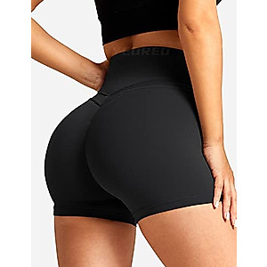 YEOREO Buttery Workout Shorts for Women High Waist Running Biker Shorts Spandex Scrunch Gym Yoga Shorts Black S