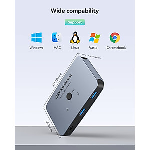 USB Switch 3.0 KVM Switch, ABLEWE Aluminum USB switcher 2 Computers Sharing 4 USB Devices for PC Printer Scanner Mouse Keyboard with 2 Pack USB 3.0 Cable