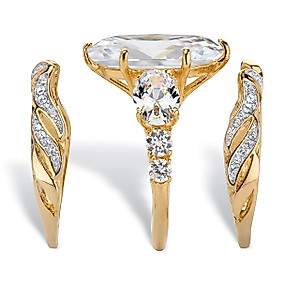 PalmBeach Jewelry Yellow Gold-Plated or Platinum-Plated Oval Cut Cubic Zirconia Bridal Ring Set Size 7