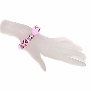 Glass Beaded Bracelet for Women, Pink Lips Kiss Hearts Beads Jewelry, Valentine Mother's Day Gift for Her, 1 pc