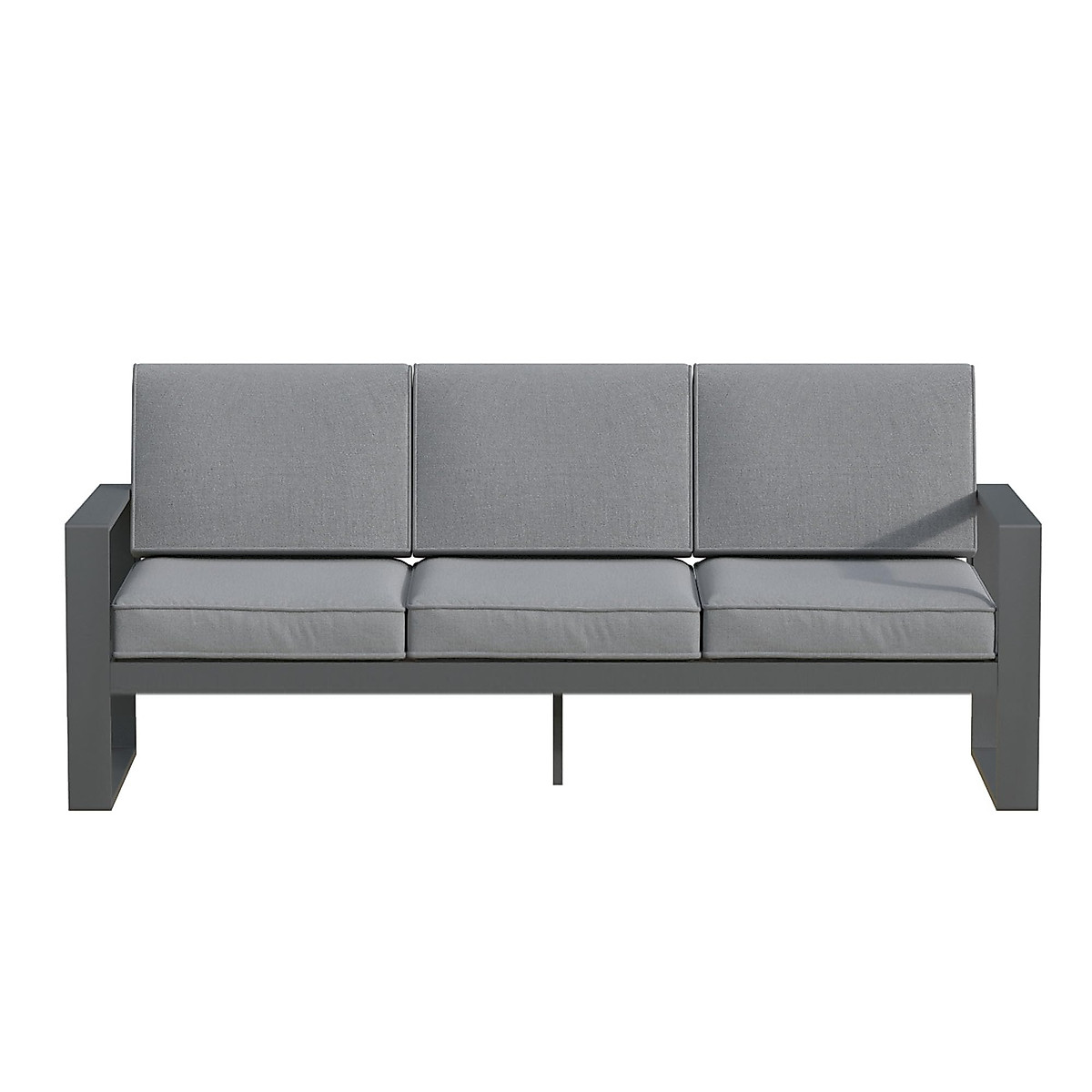 May in Color Aluminum Patio Furniture Sofa, Outdoor Modern Metal Contemporary 3-Seat Couch Chair with Cushion, Grey