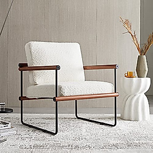 jiexi 28.3in Modern Boucle Fabric Accent Chair with Arms for Living Room, Modern Tufted Single Sofa for Bedroom, Upholstered Reading Comfy Armchair, with Metal and Wooden Frame