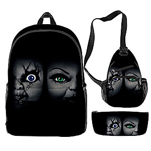 BINGTIESHA Chucky Backpack Three-piece Sets Casual Harajuku TV Play Oxford Cloth Travel Bag Style Backpack (YM01380)