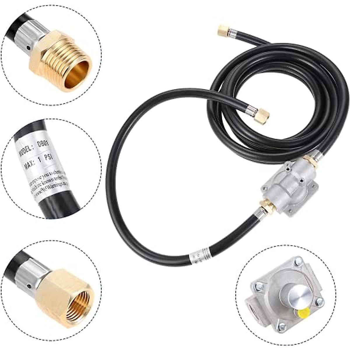 Lemfema 10 Feet Natural Gas Hose Conversion Kit for Grill, Low Pressure Natural Gas Grill Hose with 5" Outlet Pressure Regulator Valve and 1/2" Male NPT x 3/8" Female Flare