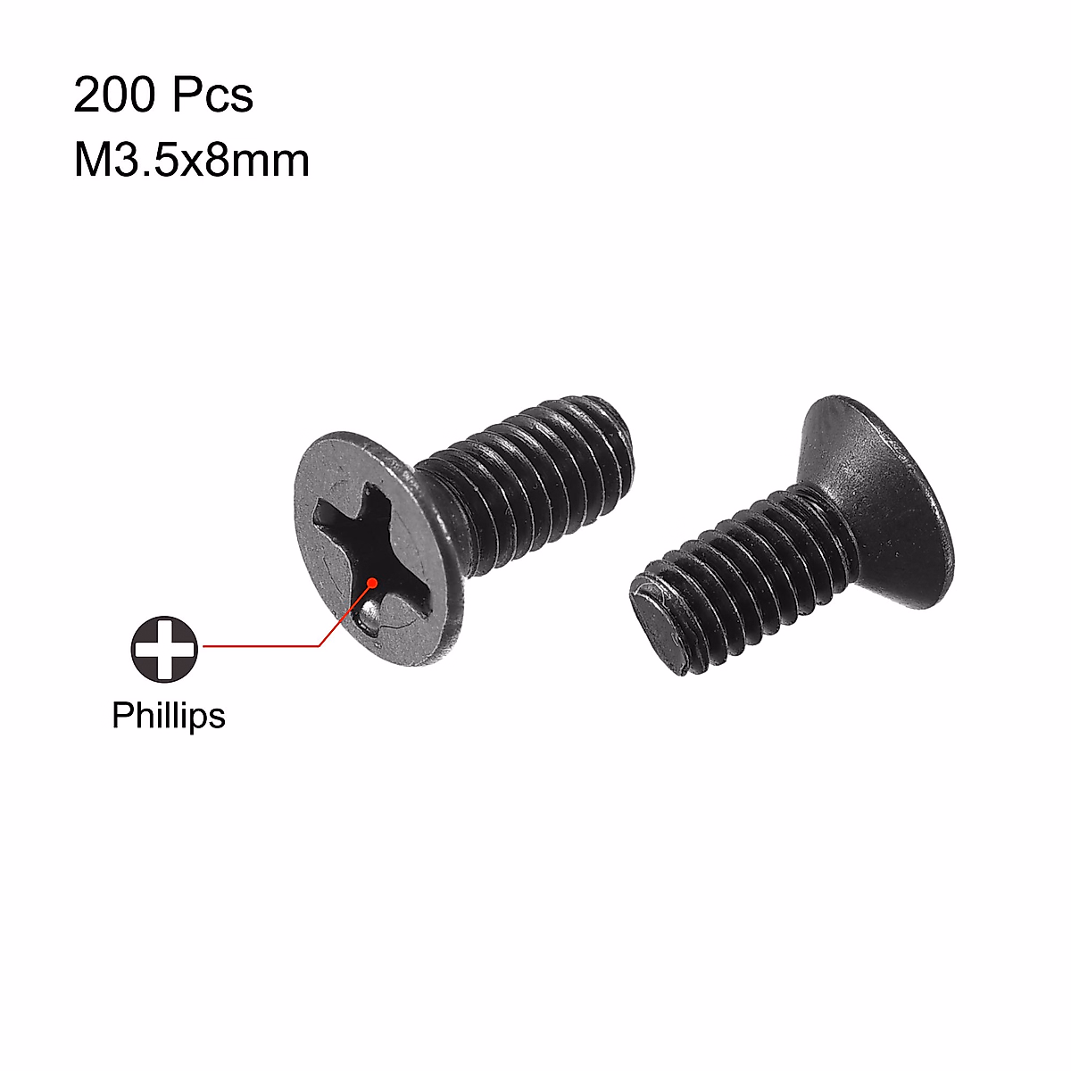 uxcell M3.5 x 8mm Phillips Screw Fastener Black for Laptop PC TV Fan Switch 200pcs